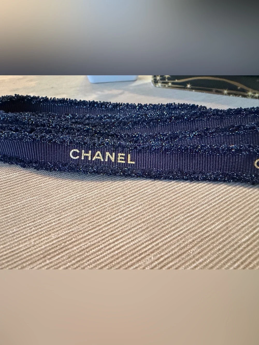 CHANEL | Party Supplies | Chanel Navy And Gold Logo Ribbon Trim | Poshmark